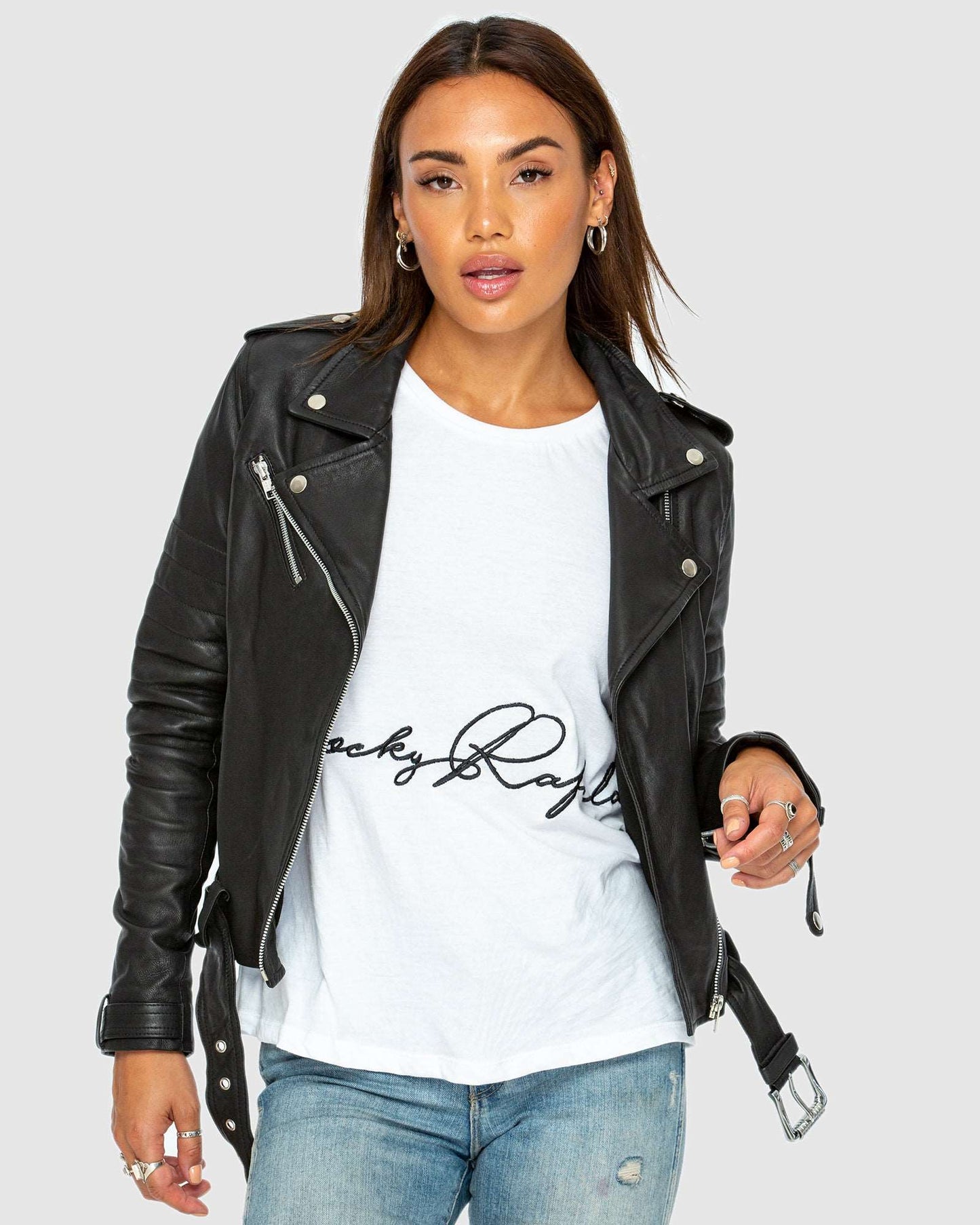 Carved Leather Biker Jacket - Black Rose – rockyrafaela